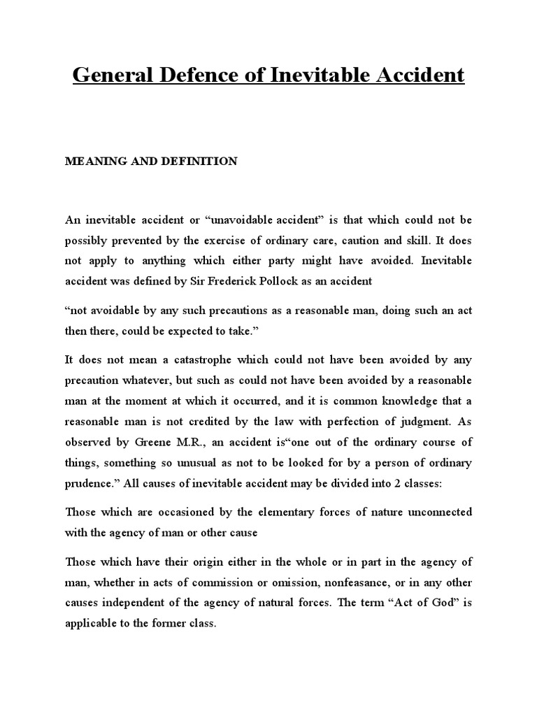General Defence of Inevitable Accident: Meaning and Definition | PDF ...