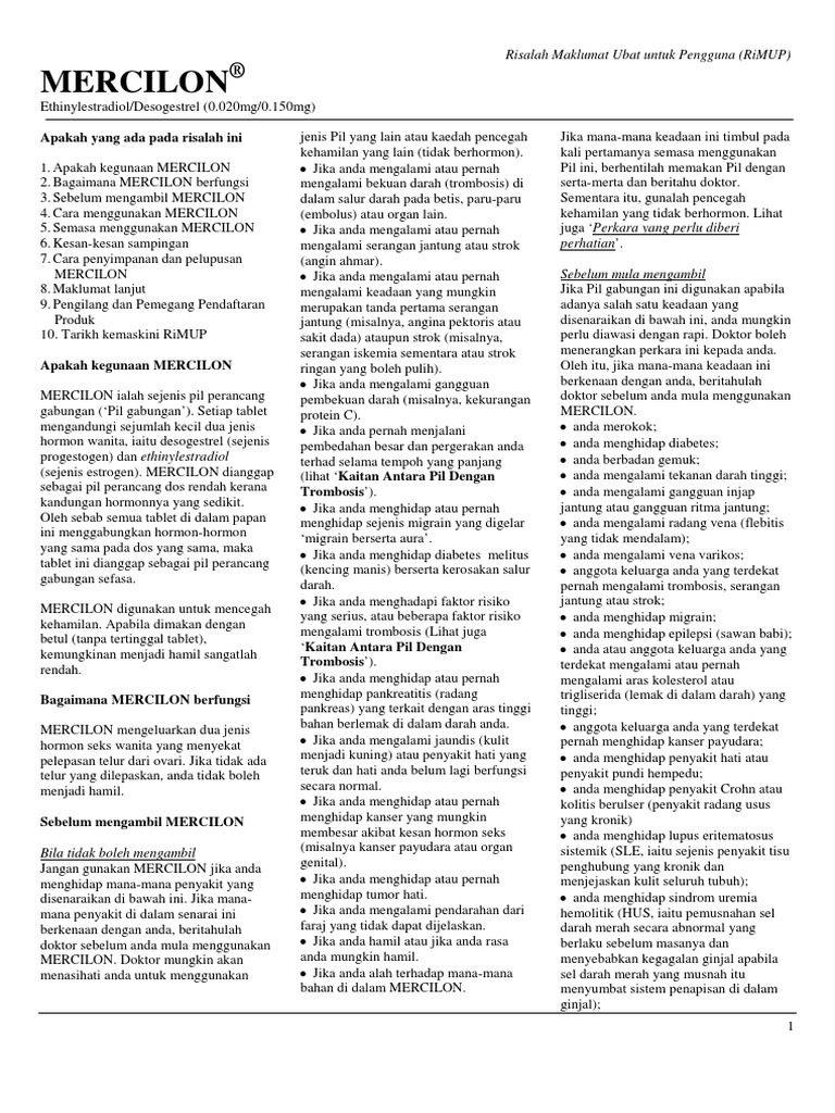 Mercilon (Ethinylestradiol, Desogestrel) - MSD-BM-3Mar2015 | PDF