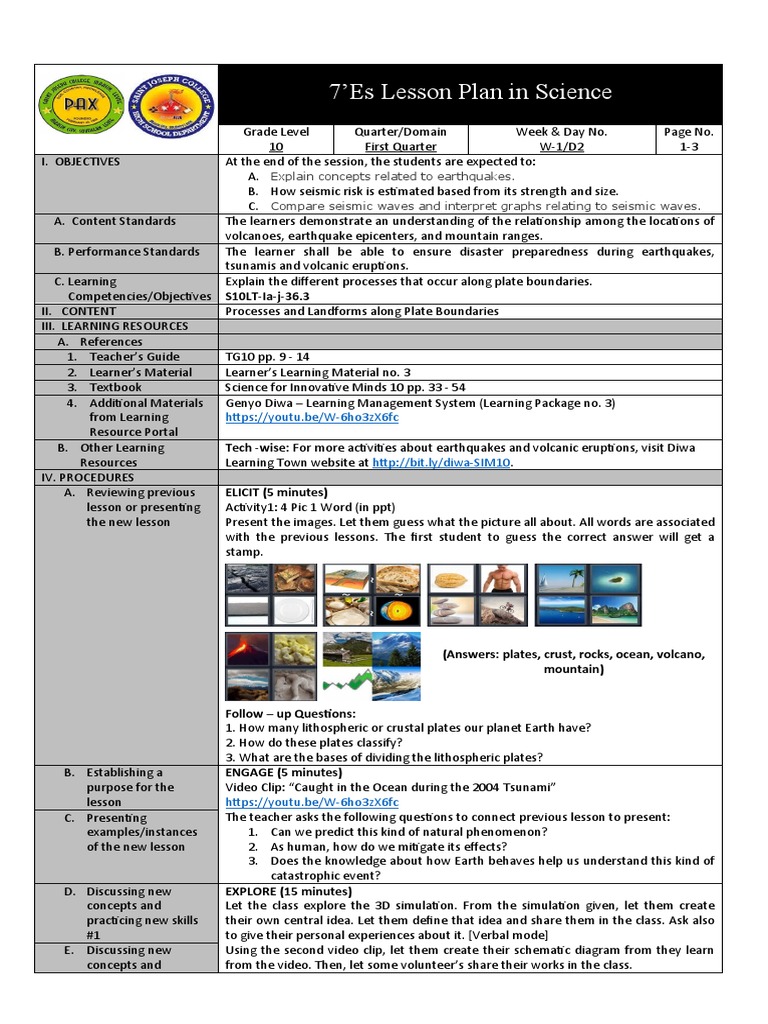 7'es Lesson Plan Earthquakes Grade 10 | PDF | Earthquakes | Seismology