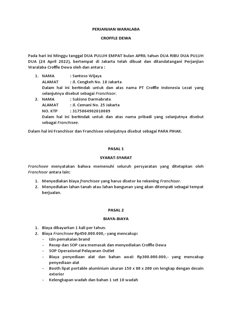 Perjanjian Waralaba | PDF