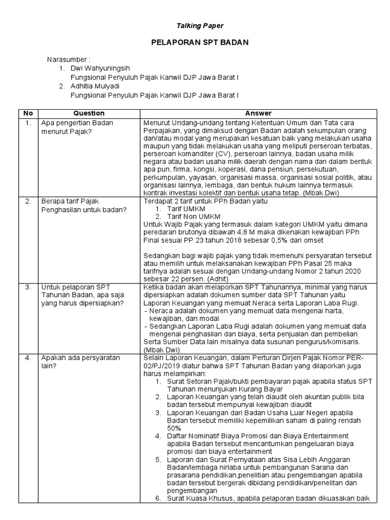 Talking Paper Lapor SPT Badan (1) 3 | PDF