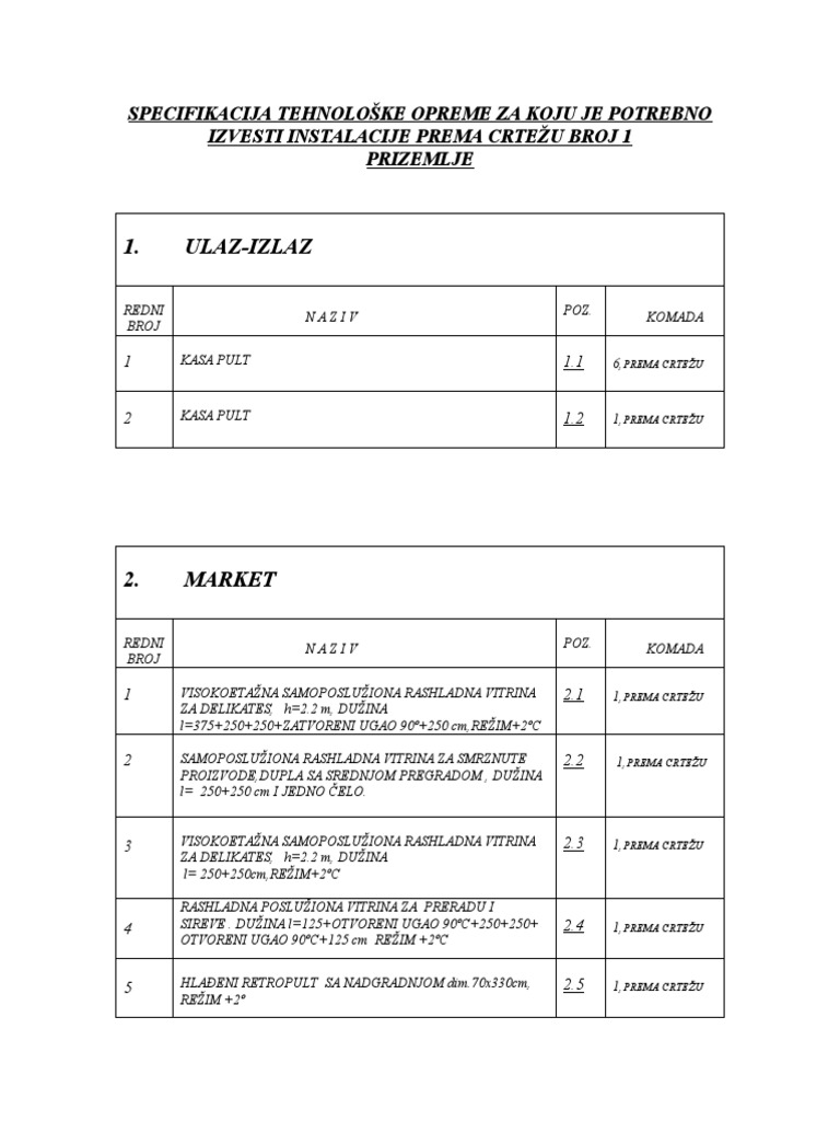 Specifikacija Tehnološke Opreme | PDF