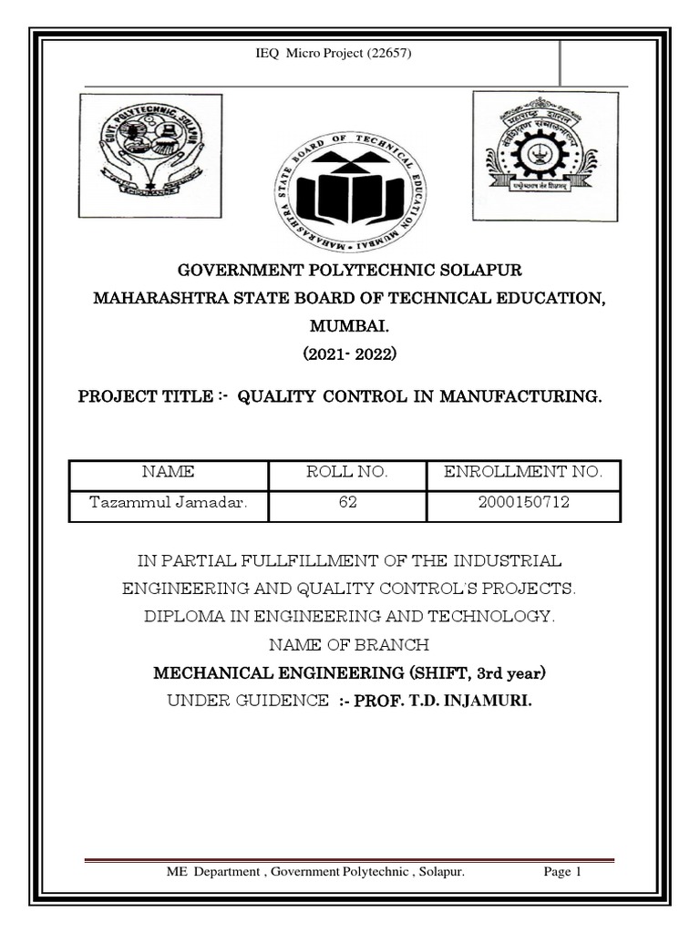 Quality Control in Manufacturing. | PDF | Quality (Business) | Quality ...