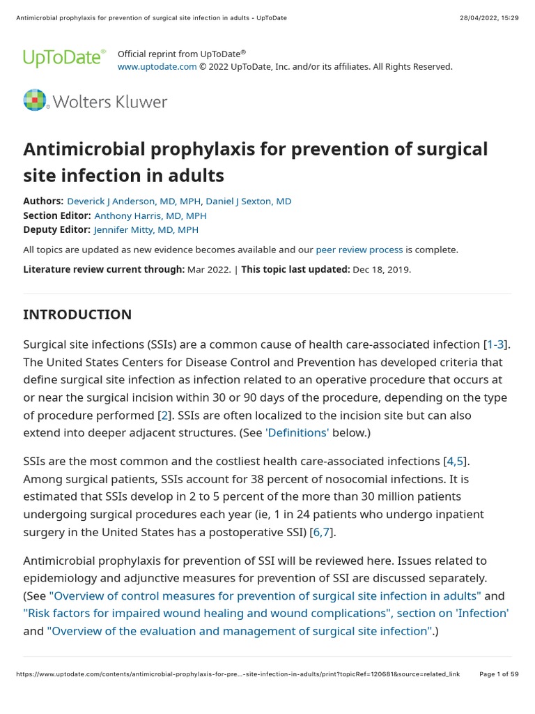 Antimicrobial Prophylaxis For Prevention of Surgical Site Infection in ...