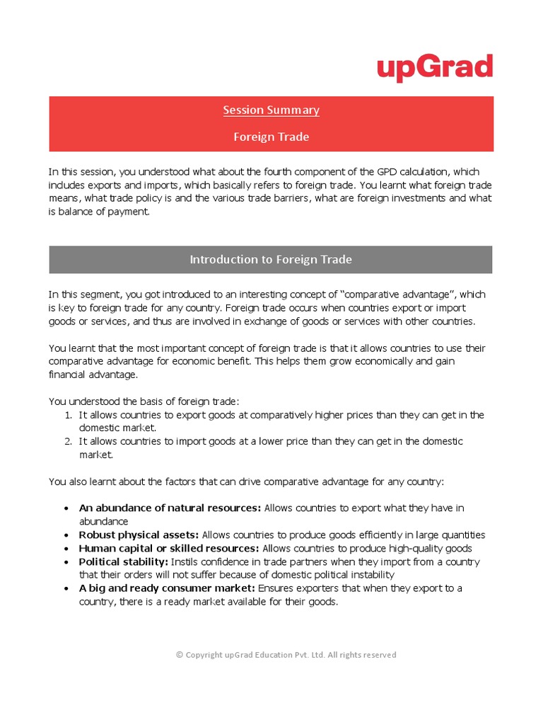 Summary of Foreign Trade | PDF