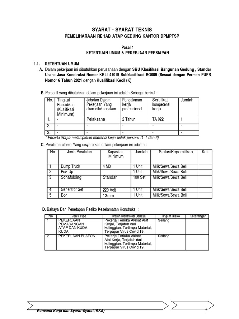 RKS Rehab Atap DPMPTSP1 | PDF