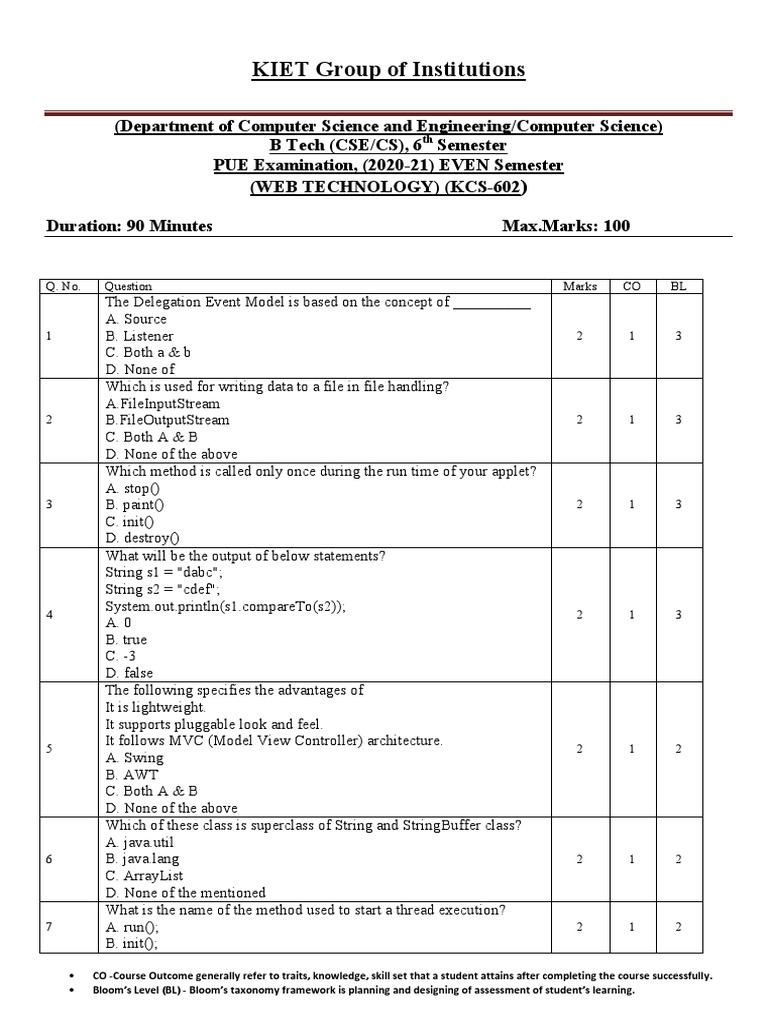 Wt Pue Paper 2020 21 Pdf Html Element Method Computer Programming