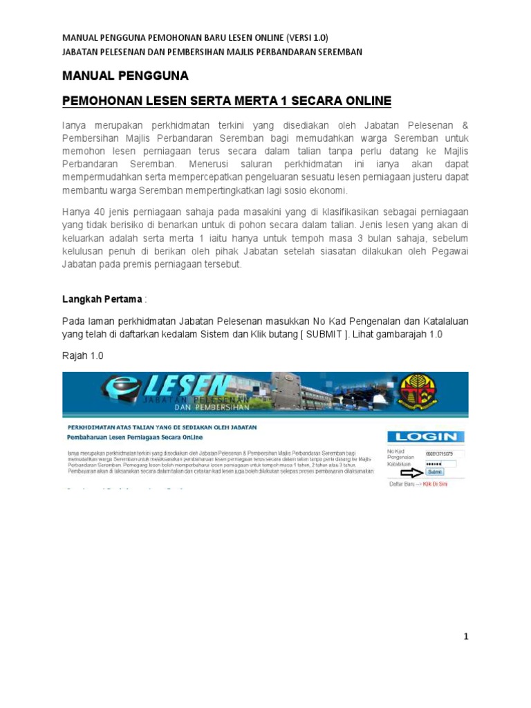 Manual Pengguna - Pemohonan Lesen Baru | PDF