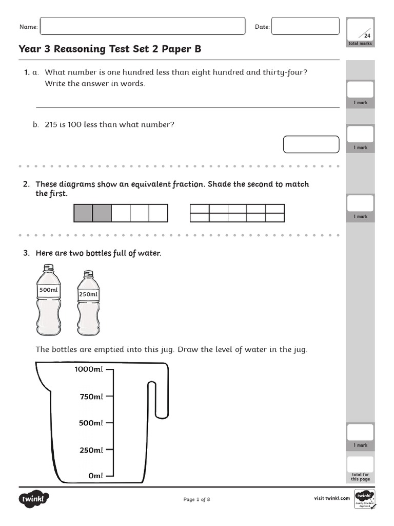 Year 3 Reasoning Test Paper B | PDF | Triangle | Numbers
