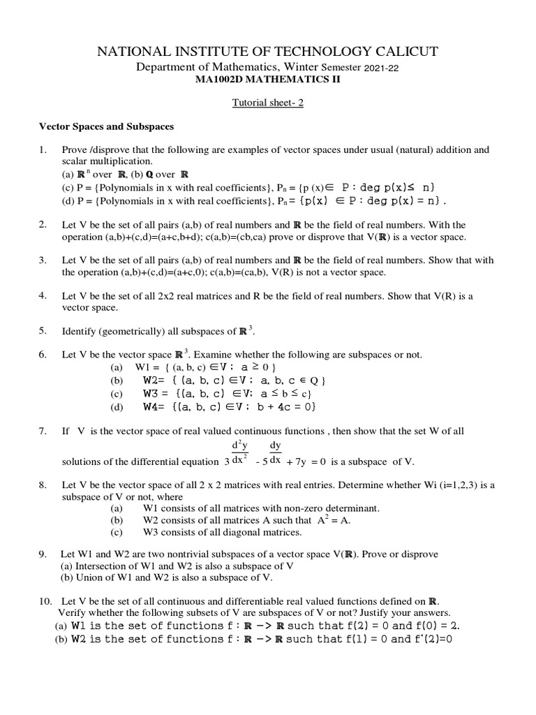 Vectors, Subspaces, and Linear Algebra Foundations: An Analysis of Tutorial Problems on Core ...