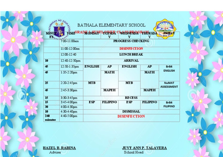 Bathala Elementary School: Grade 1-Sunflower Class Program | PDF