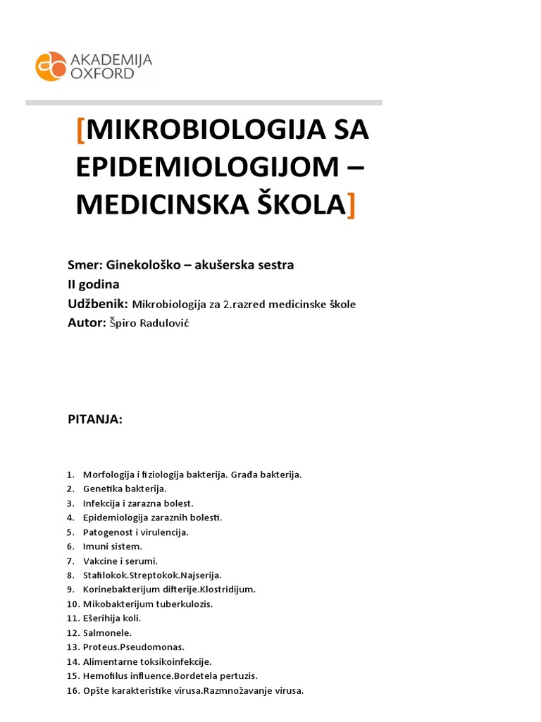 2 Mikrobiologija Sa Epidemiologijom | PDF