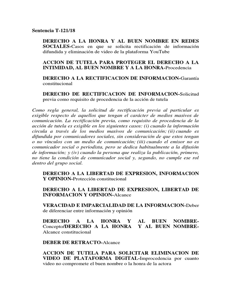 T 121 18 | PDF | Derecho Constitucional | Sentencia (ley)