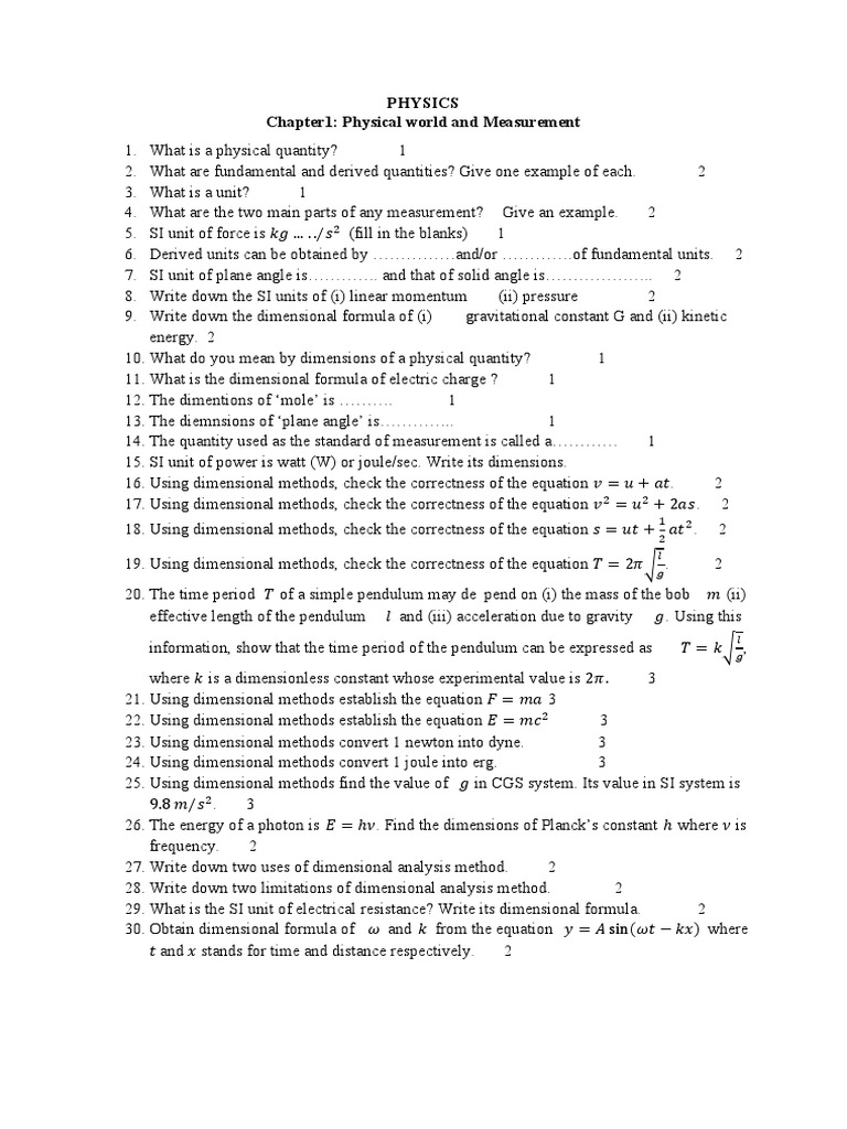 Chapter1 Questions | PDF | International System Of Units | Physical ...