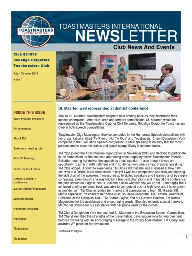 October Newsletter Soualiga Corporate Toastmasters Club | Download Free ...