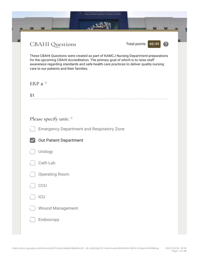 CBAHI Questions | PDF | Health Care | Hand Washing