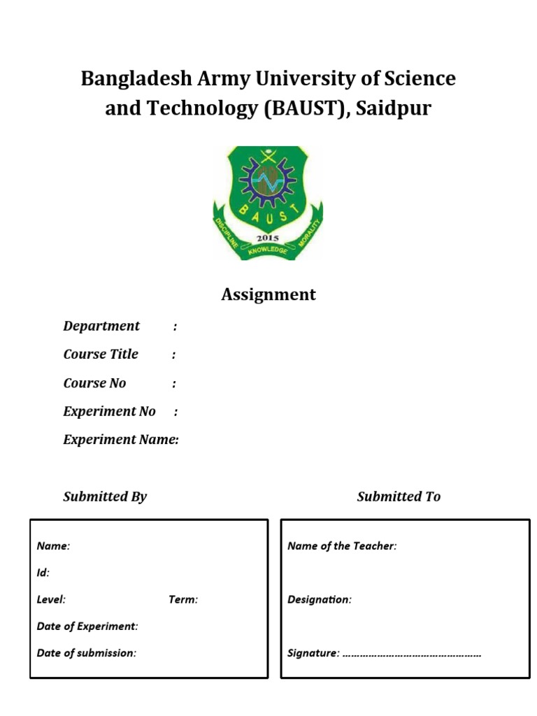 BAUST Assignment Cover Page Template | PDF