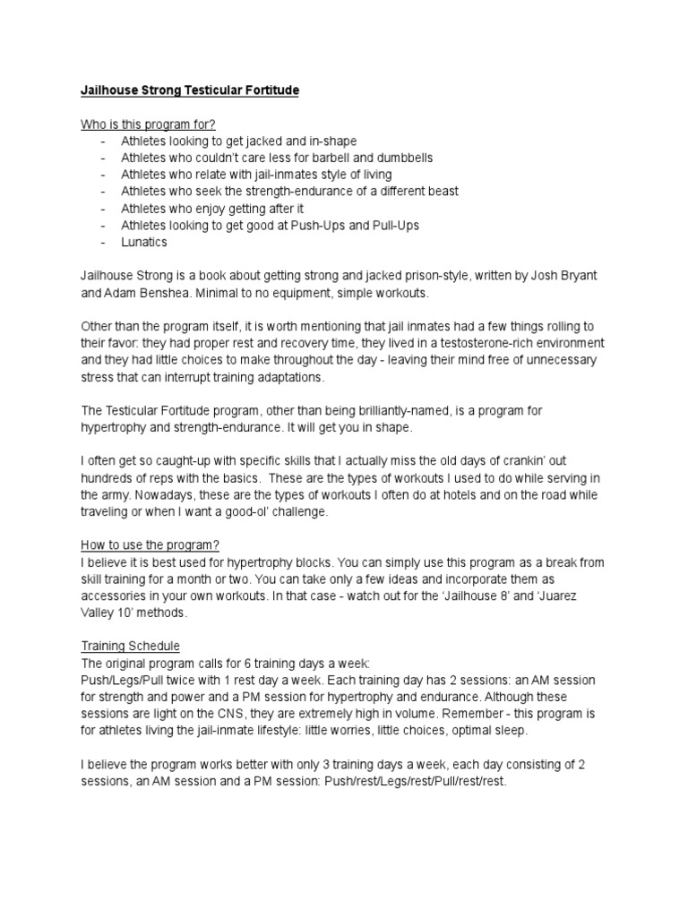 Jailhouse Strong Testicular Fortitude Program 1 | PDF | Strength ...