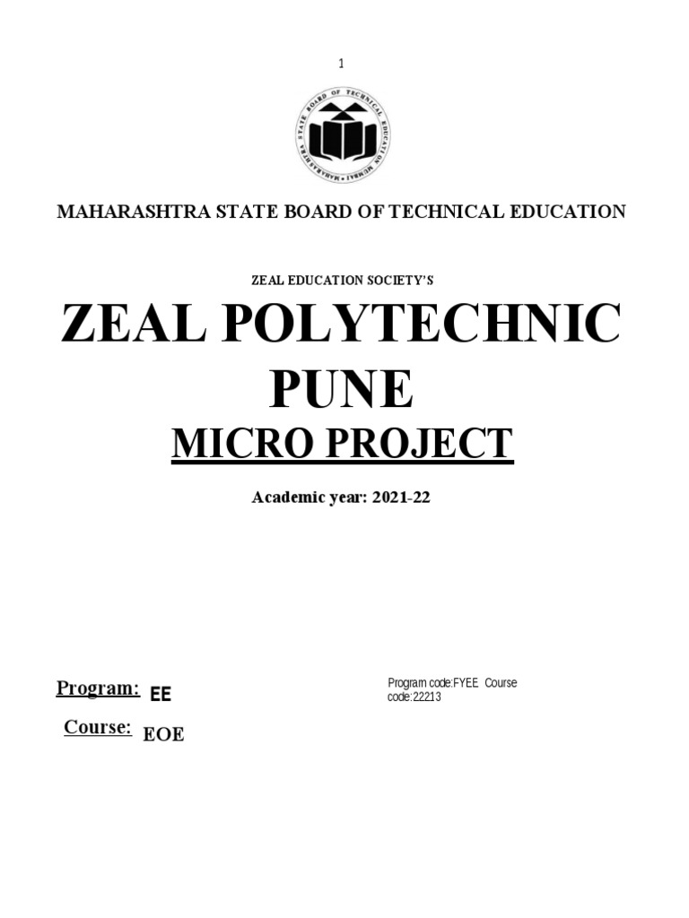 Zeal Polytechnic Pune: Micro Project | PDF | Diploma | Educational Stages