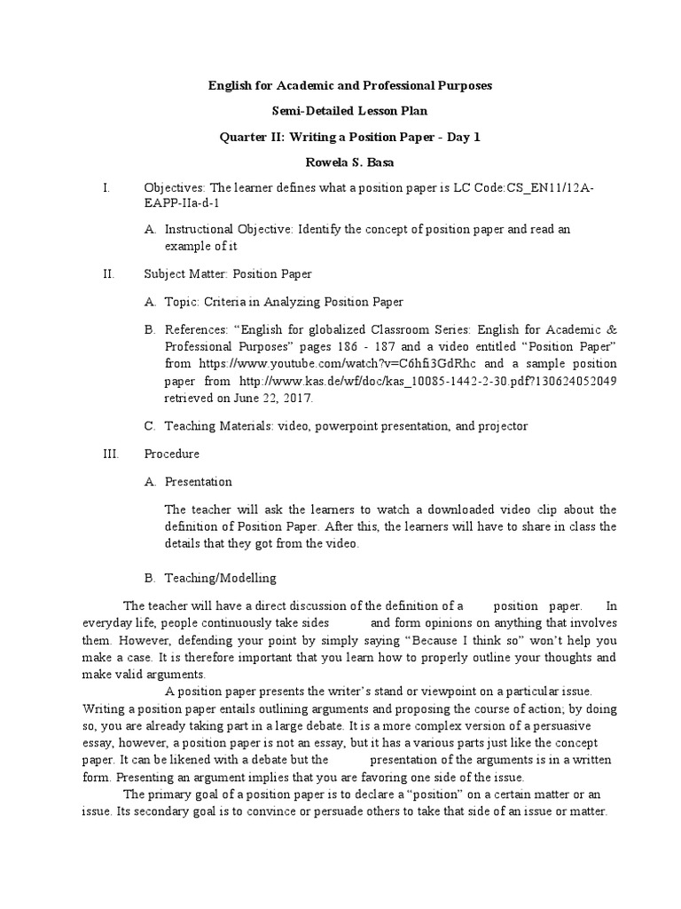 Writing a Position Paper: Lesson Plan | PDF | Kyoto Protocol | Climate ...