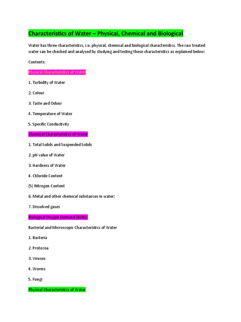 Characteristics of H2O | PDF | Water | Ph