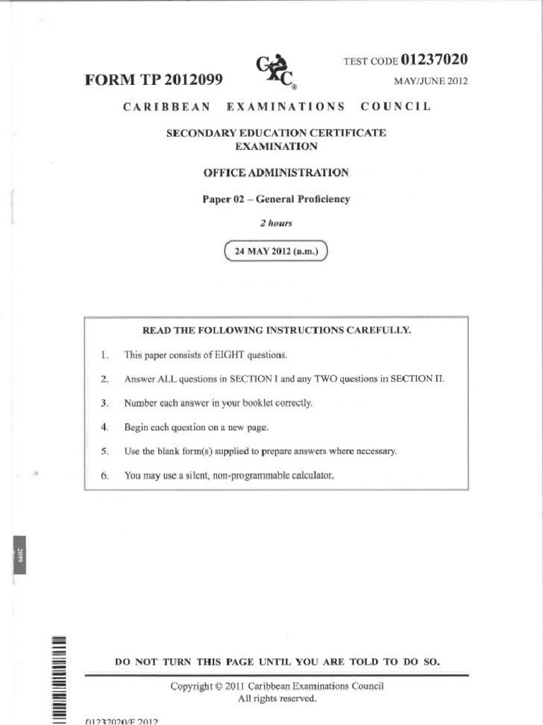 Csec OA June 2012 p2 | PDF