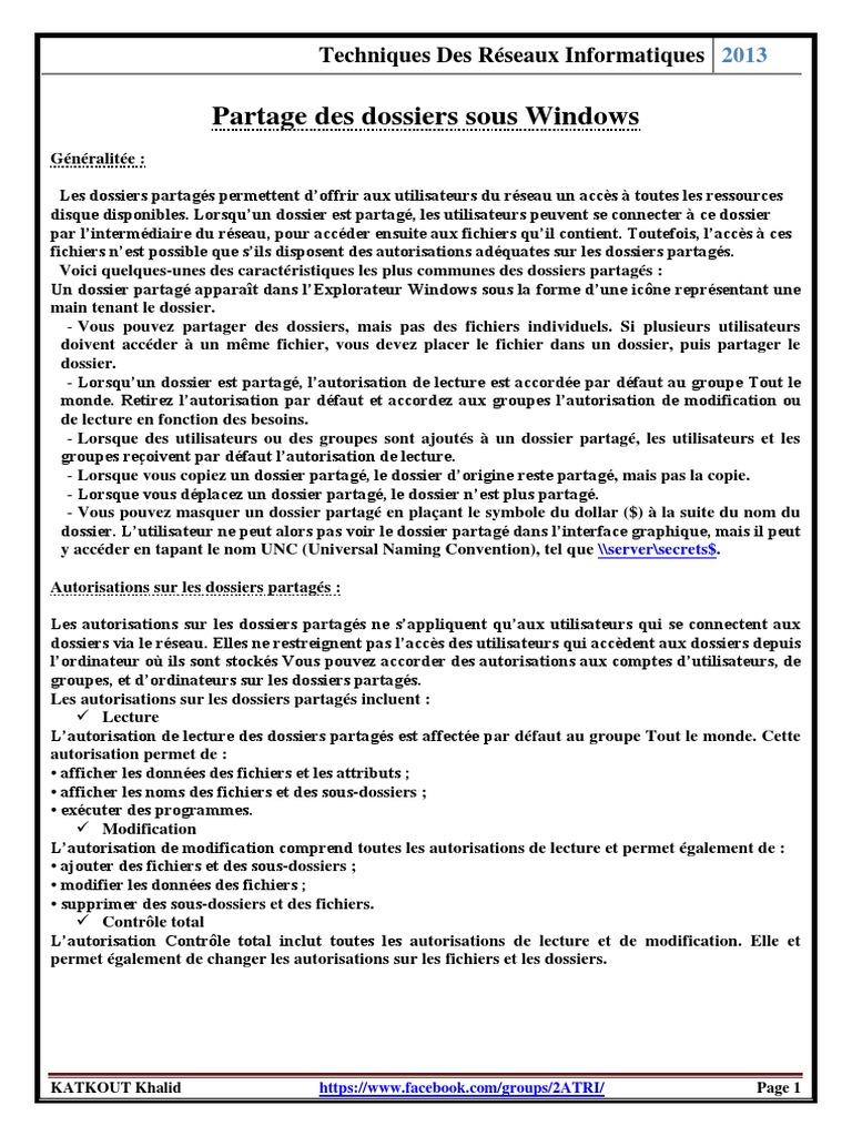 Partage de Dossiers sous Windows | PDF | Fichier informatique ...