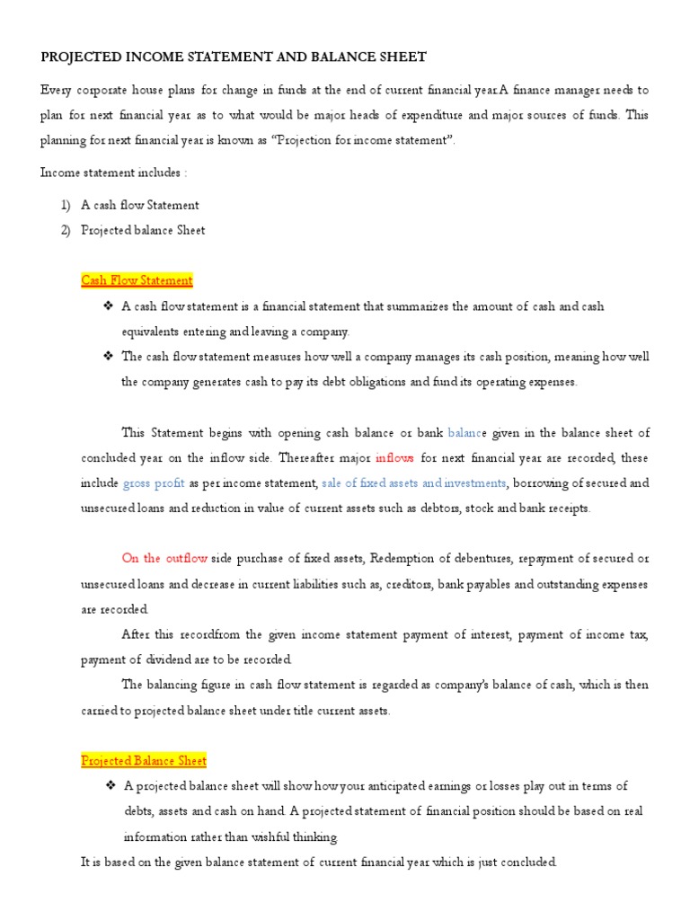 Projected Balance Sheet | PDF | Cash Flow Statement | Dividend