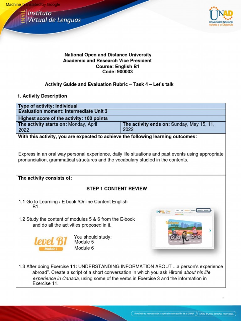 Activities Guide and Evaluation Rubric - Unit 3 - Task 4 - Lets Talk | PDF | Linguistics | Human ...