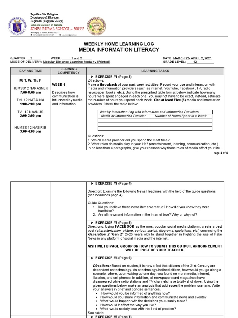 Week 1 - 2 - Weekly Learning Log | PDF | Literacy | News