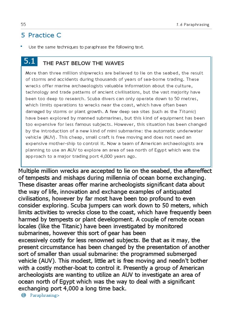 5 Practice C: The Past Below The Waves | PDF | Shipwrecks | Sea