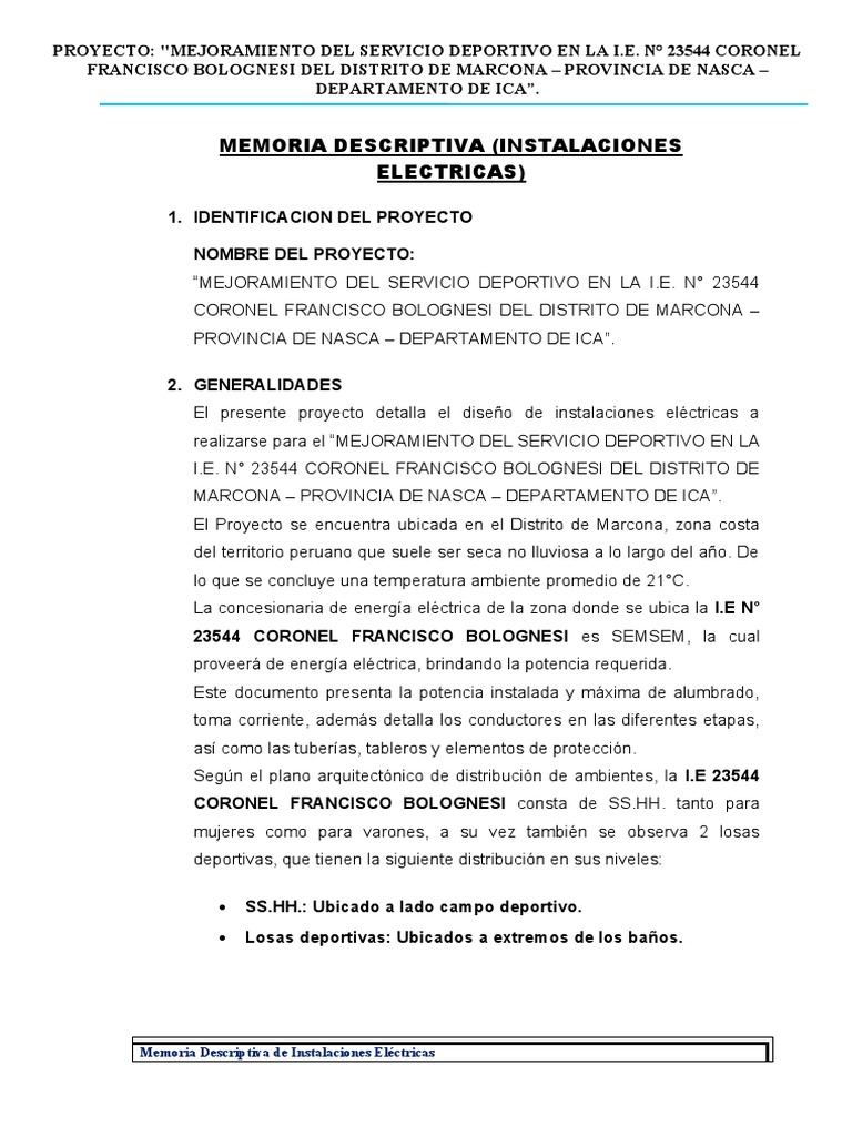 Memoria Descriptiva de Instalaciones Electricas | PDF | Fluorescencia | Lámpara fluorescente