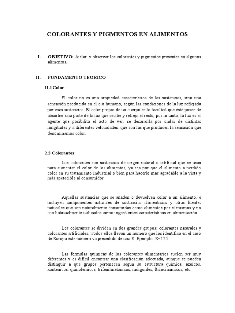 Colorantes Y Pigmentos En Alimentos Pdf Comida Y Bebida