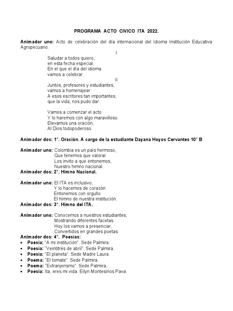 Programa Acto Civico Ita 2022 | PDF