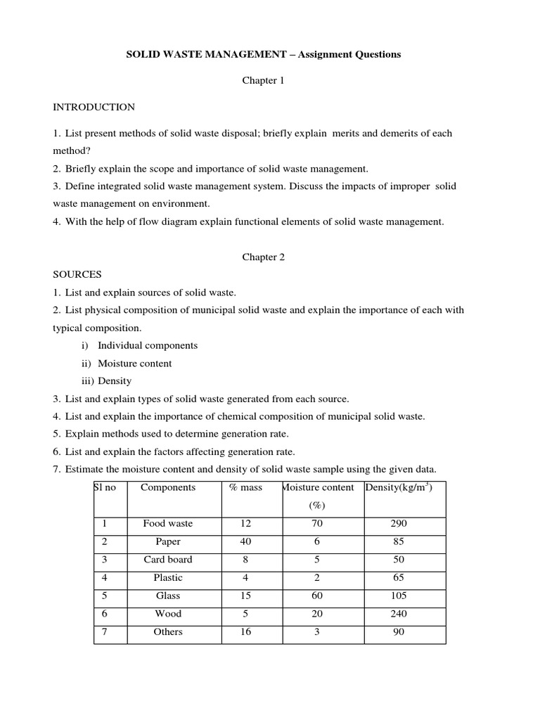 SOLID WASTE MANAGEMENT - Assignment Questions | PDF | Waste | Waste ...