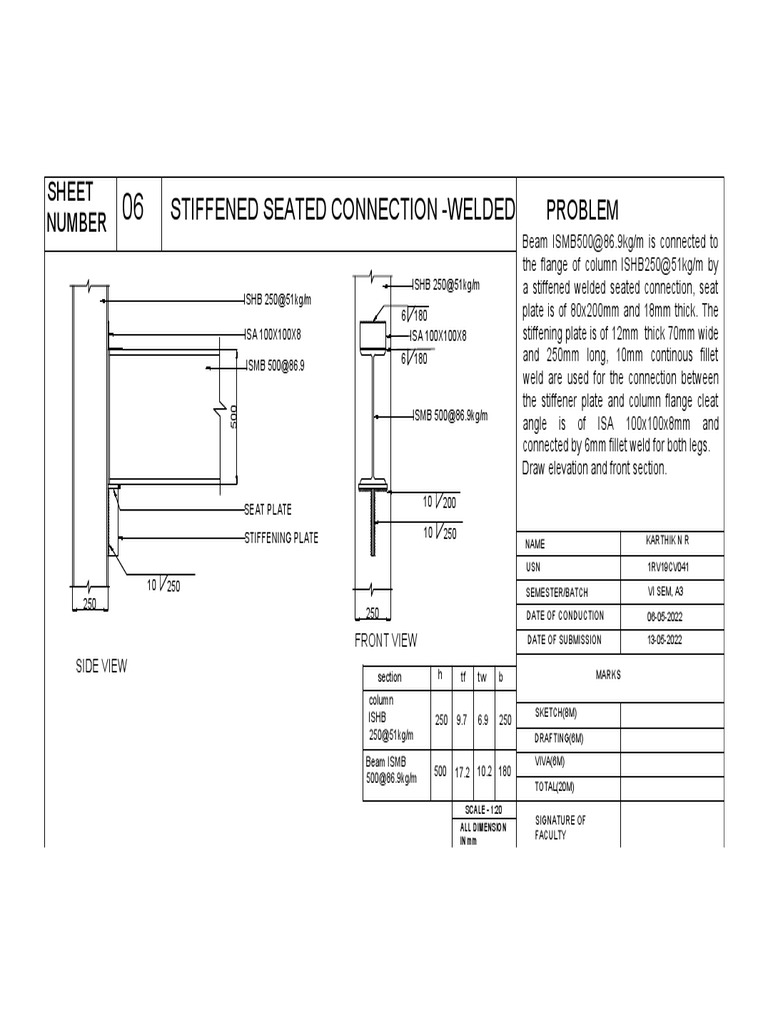 Stiffened Seated Connection - Welded: Sheet Number | PDF | Mechanical ...