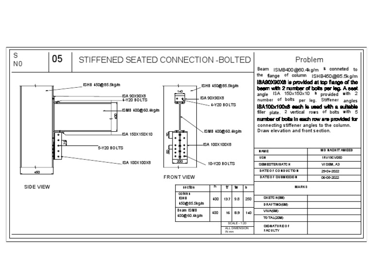 Stiffened Seated Connection - Bolted: Problem | PDF