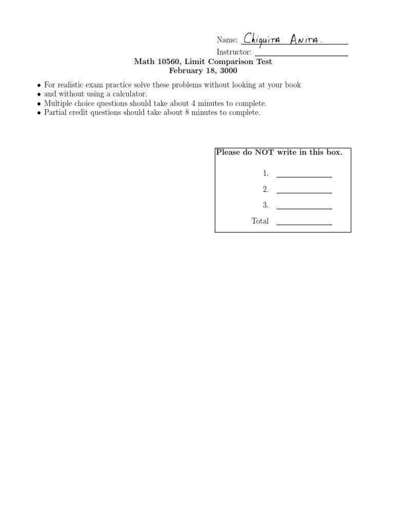 Limit Comparison Test Practice Problems | PDF | Mathematics ...