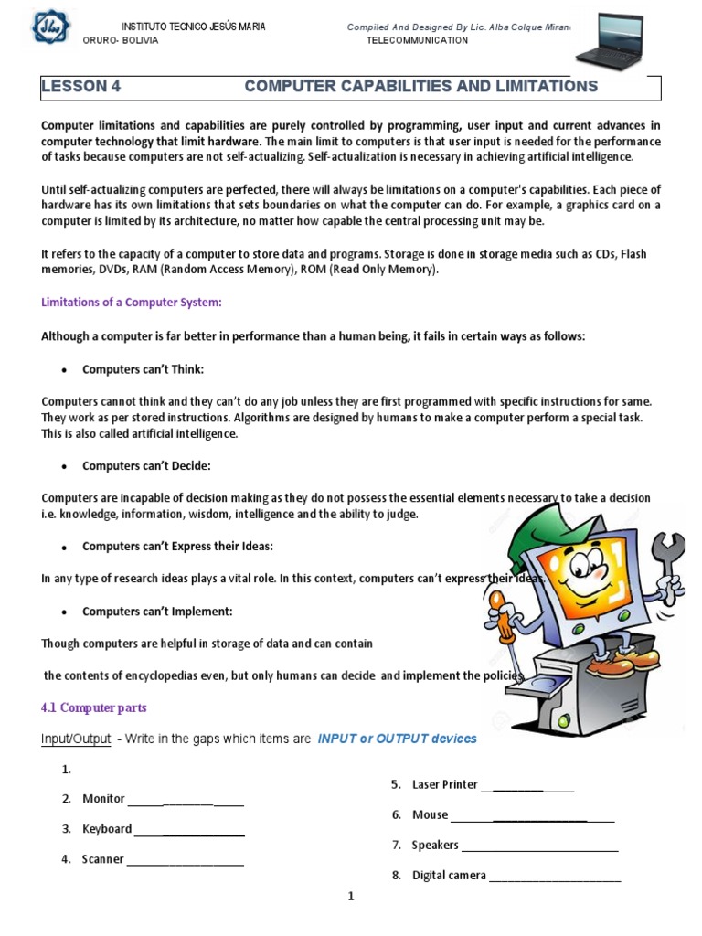 Lesson 4 Computer Capabilities and Limitations | PDF | Computer Data Storage | Usb Flash Drive