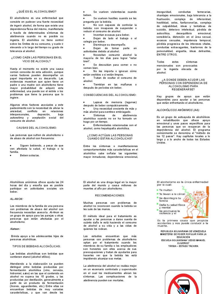 QUÉ ES EL ALCOHOLISMO Triptico | PDF | Alcoholismo | Bebidas alcohólicas