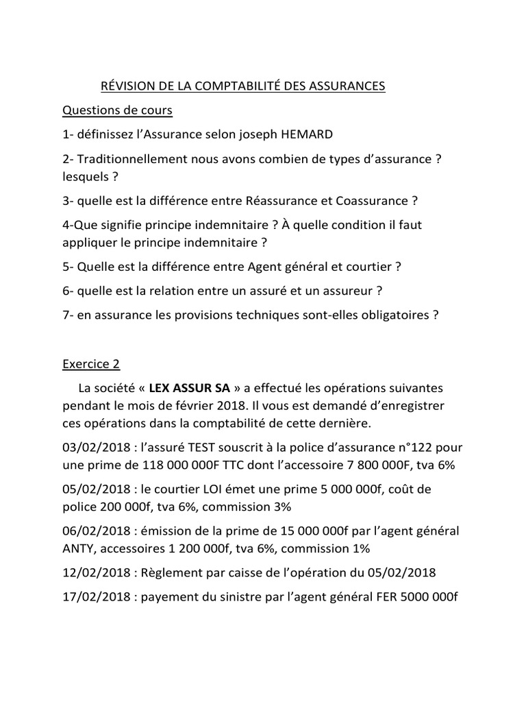 Comptabilité des Assurances : Concepts Clés | PDF | Assurance | Réassurance