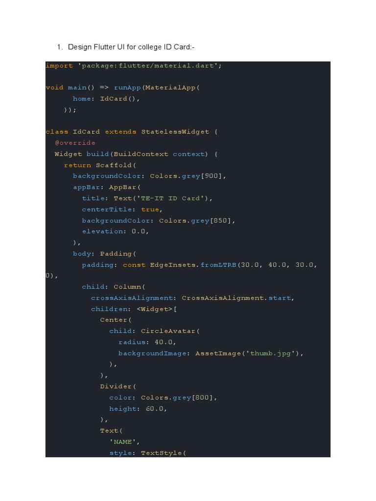 Design Flutter UI For College ID Card | PDF | Computer Engineering ...