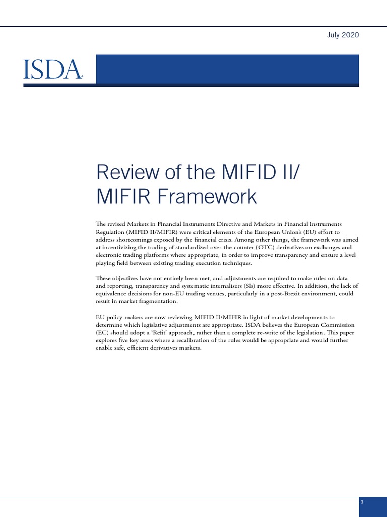 Review of The MIFID II MIFIR Framework | PDF | Derivative (Finance ...