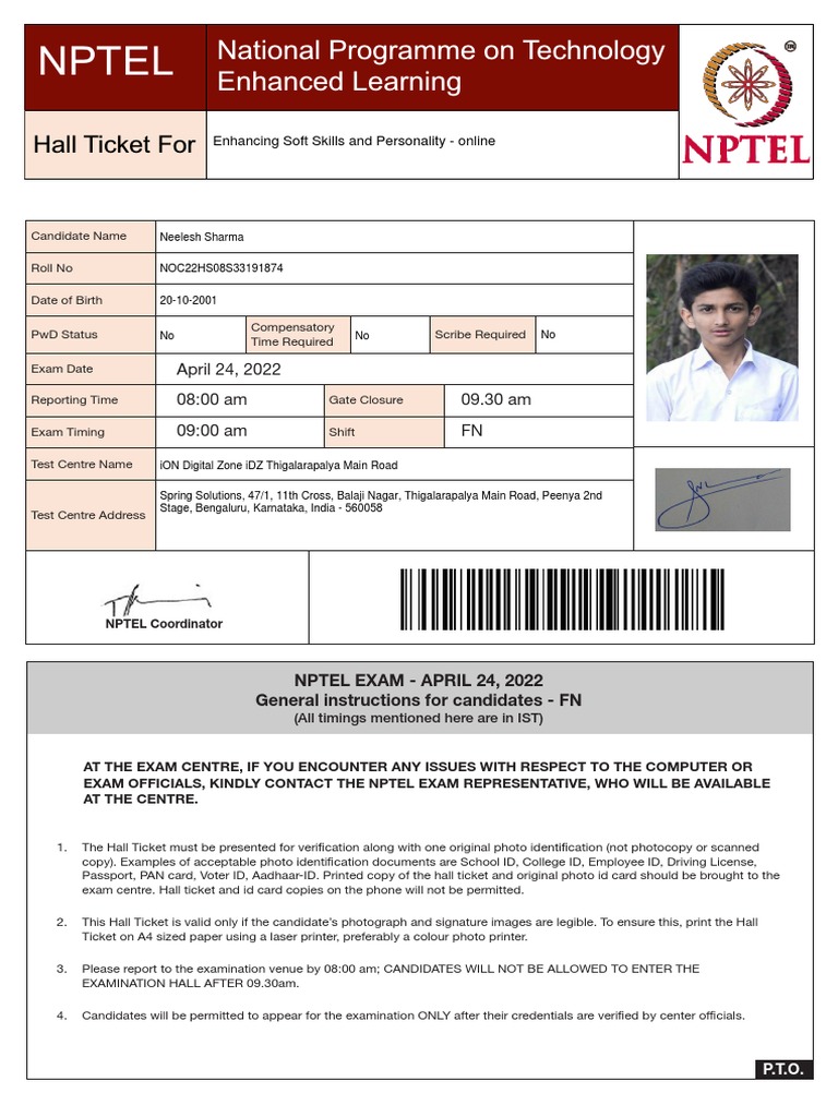 Candidate Hall Ticket | Download Free PDF | Identity Document