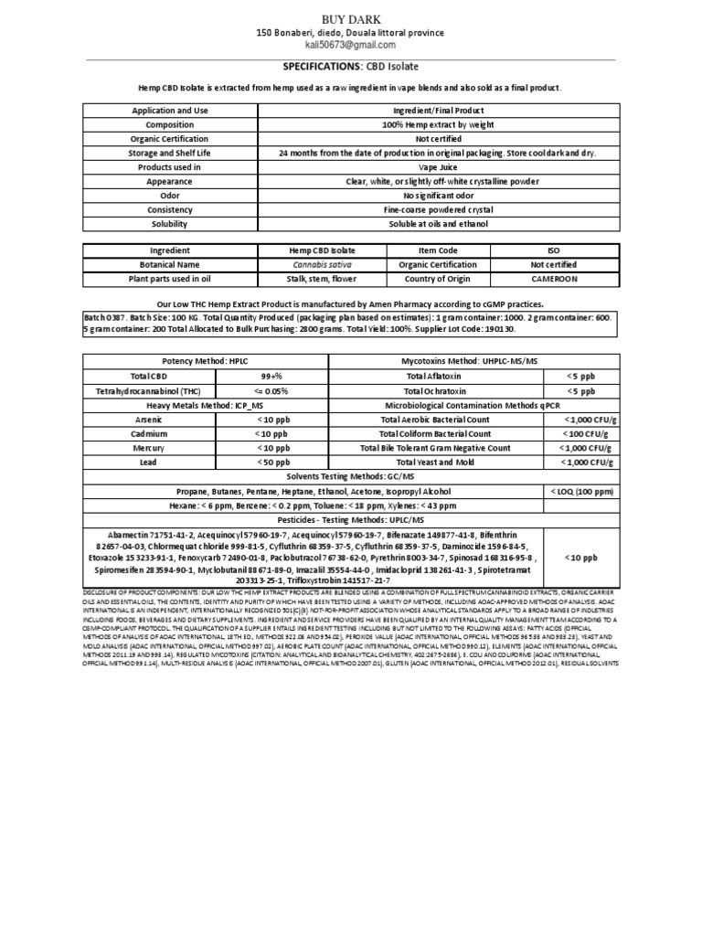 Spec Sheet | PDF | Cannabis | Tetrahydrocannabinol
