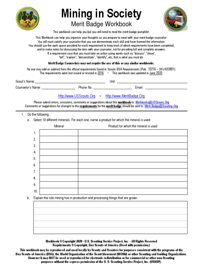 Mining in Society: Merit Badge Workbook | PDF | Mining | Boy Scouts Of ...