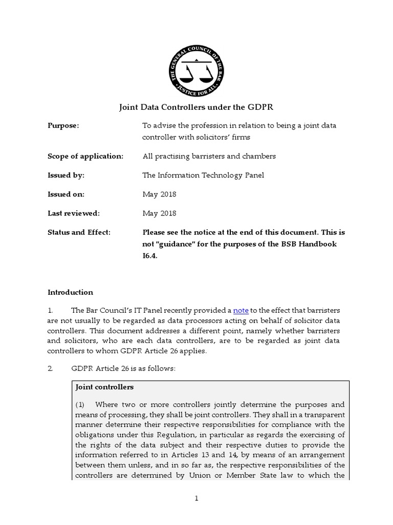 Joint Data Controllers Under The GDPR PDF | Download Free PDF ...