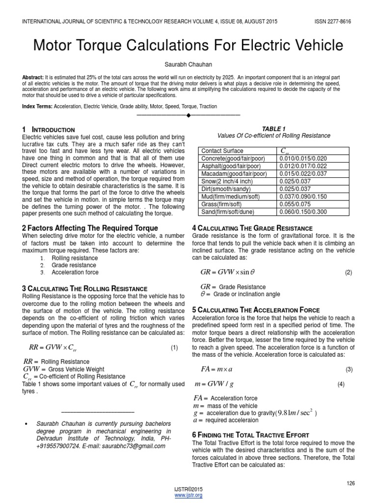 Motor Torque Calculations For Electric V | PDF | Friction | Force