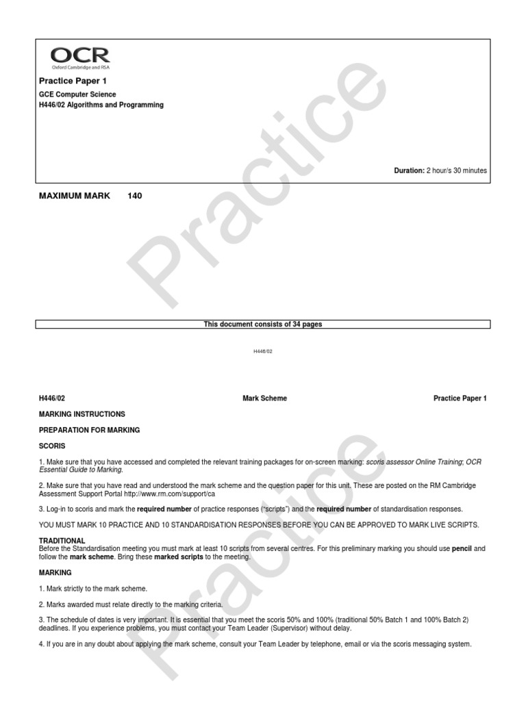 H446 02 Mark Scheme Set 1 | PDF | Subroutine | Computing