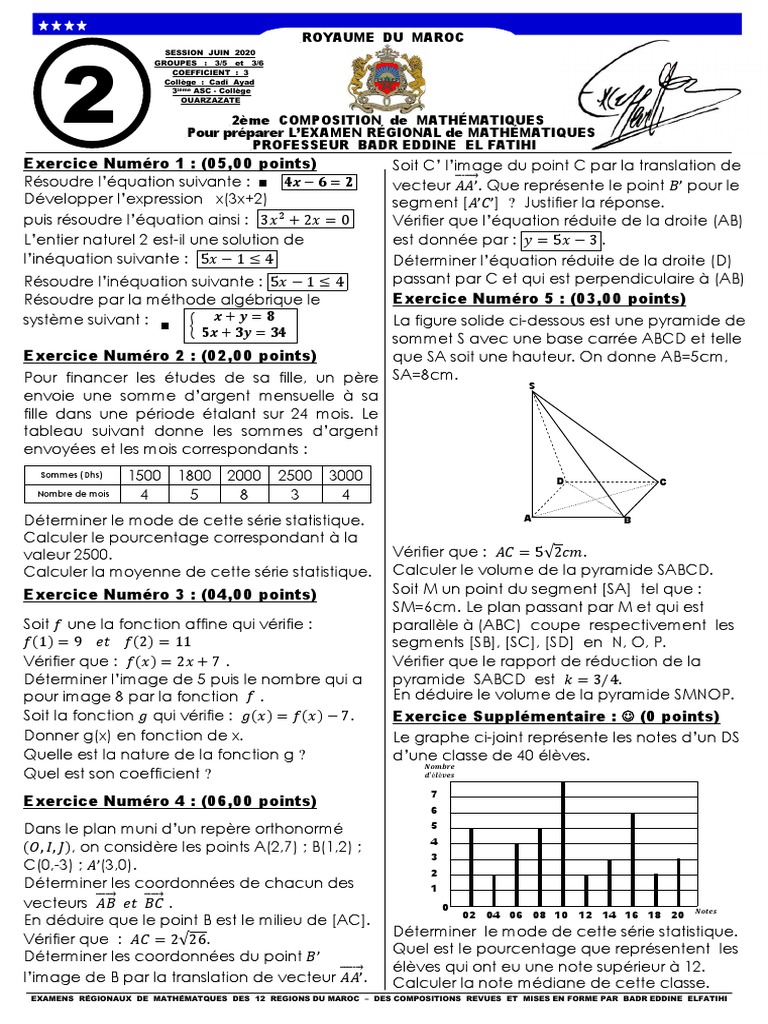 Examen Régional Math 3AC 2024 | PDF | Objets mathématiques | Analyse ...